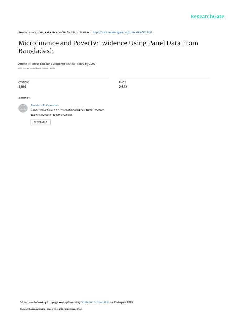Microfinance and Poverty Evidence Using Panel Data From Bangladesh | PDF | Microfinance | Fixed ...