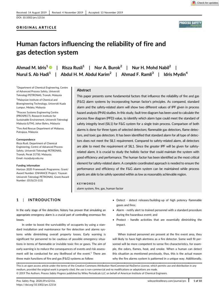 Human Factors in Fire and Gas Detection | PDF | Fires | Risk