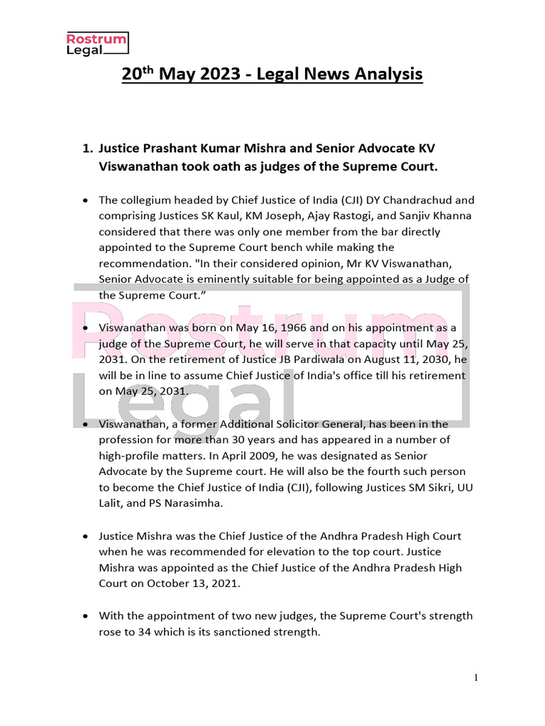 20th May 2023 - Legal News Analysis Template | Download Free PDF ...