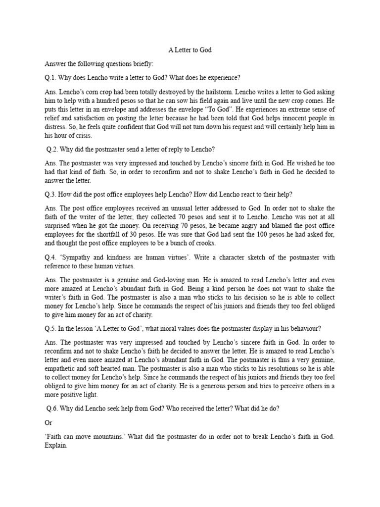 A Letter to God Notes | PDF | Faith | Social Psychology