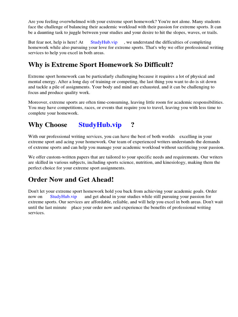 Extreme Sport Homework | PDF | Facebook | Homework