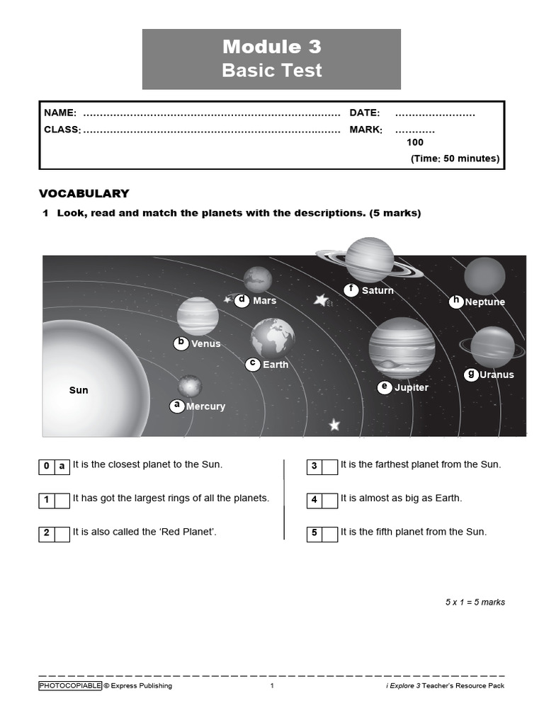 Space-Themed Student Test | PDF | Planets | Jupiter