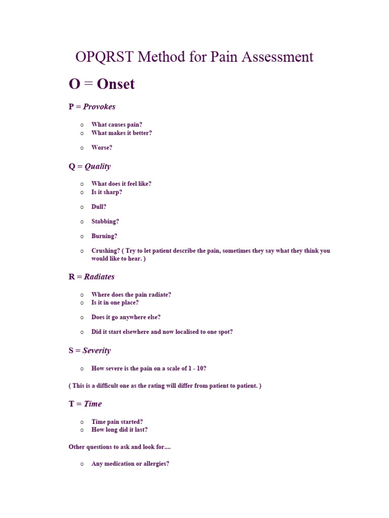 OPQRST Pain Assessment Guide | PDF