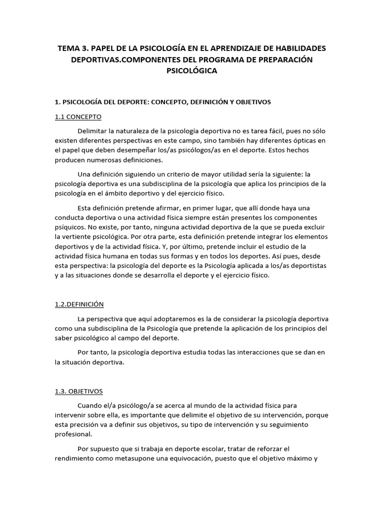 Tema 03. Papel de La Psicologia en El Aprendizaje de Habilidades Deporti | PDF | Sicología ...
