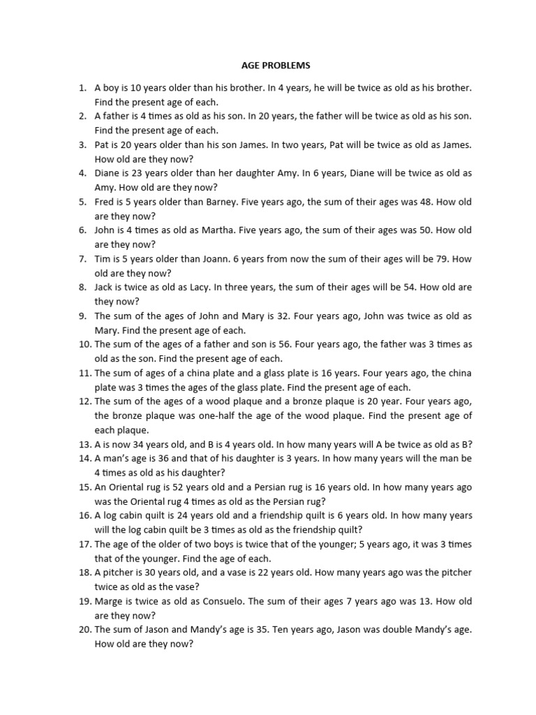 Age Problems for 9-14 Year Olds | PDF | Sculpture