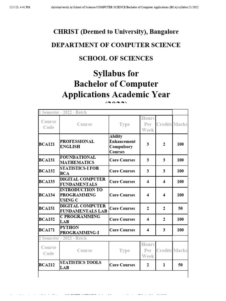 Christuniversity Bachelor of Computer Applications (BCA) - Syllabus ... Christuniversity Bachelor of Computer Applications (BCA) - Syllabus ...