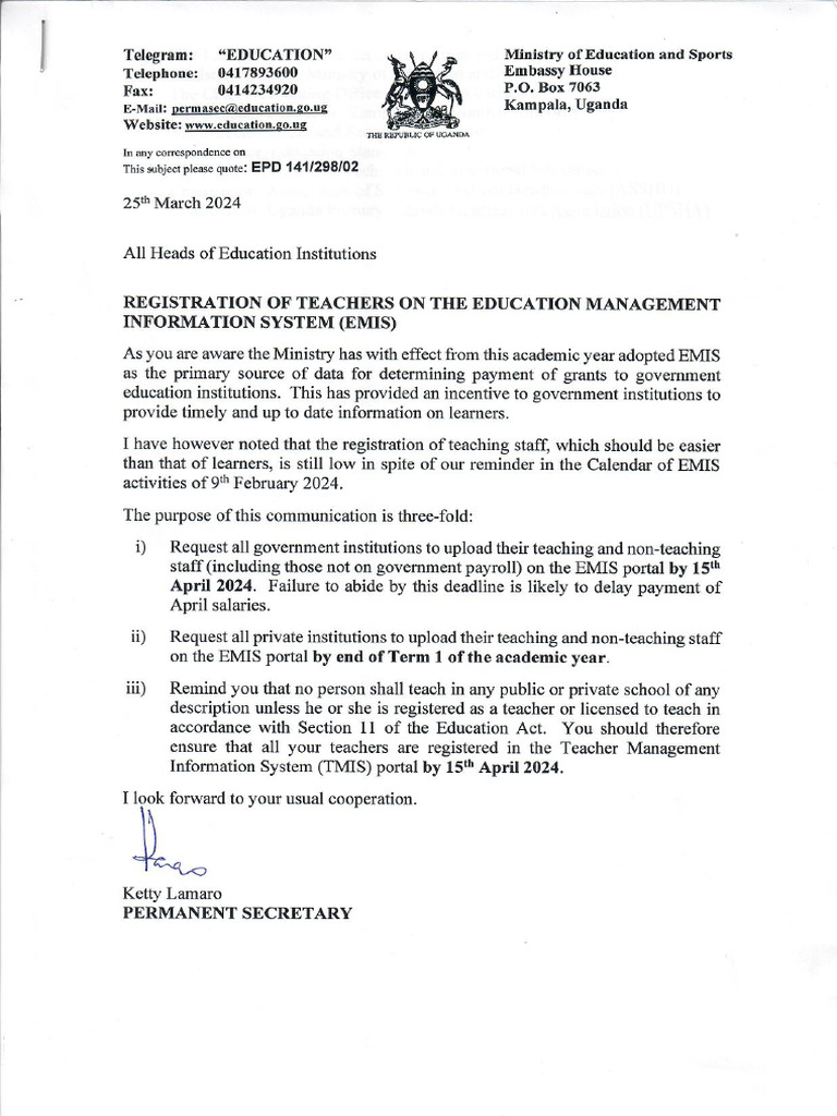 EMIS Circular On Upload of Teachers | PDF