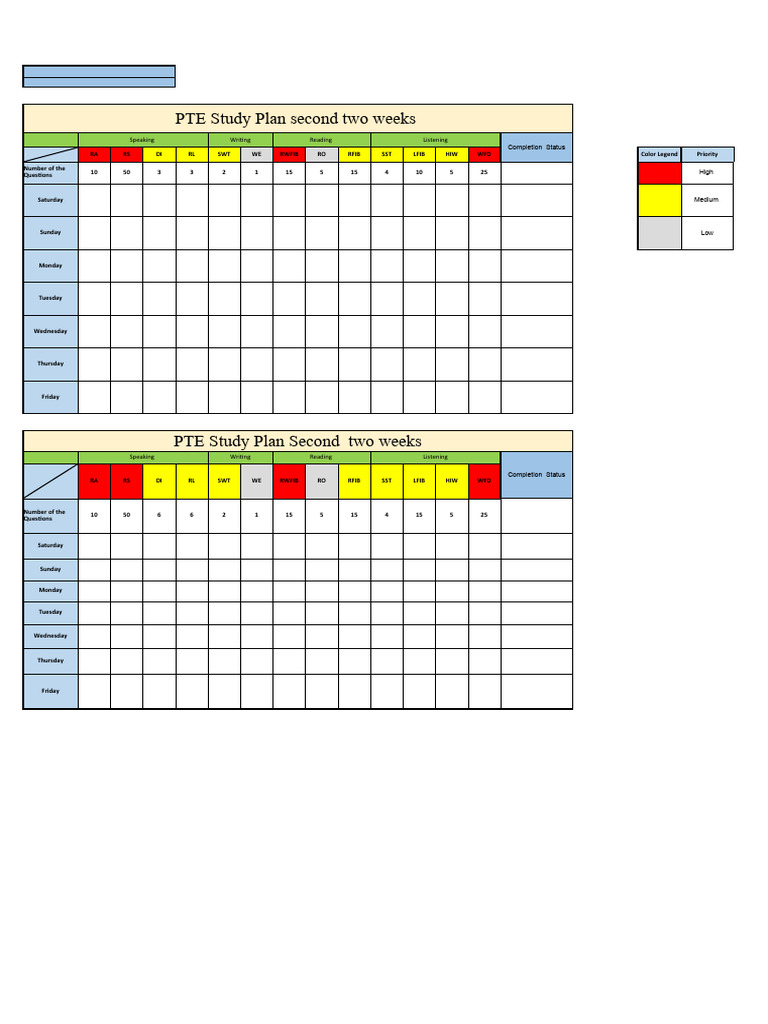 PTE Study Plan: Two-Week Schedule | PDF
