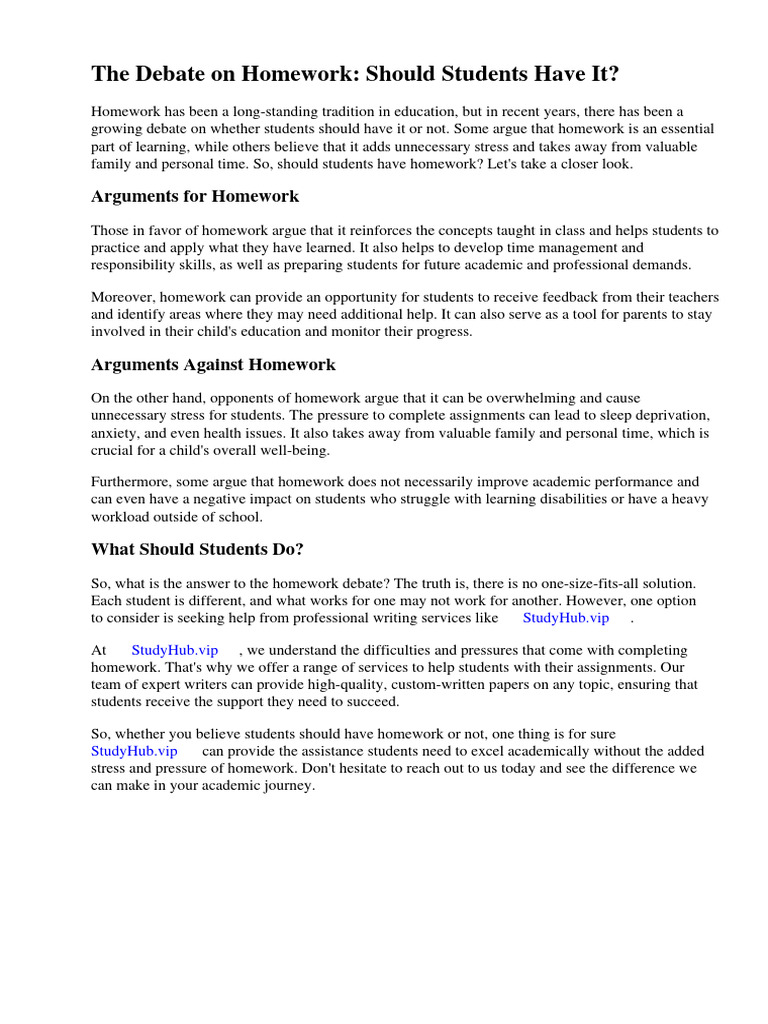 The Homework Debate: Pros and Cons | PDF | Homework | Teachers