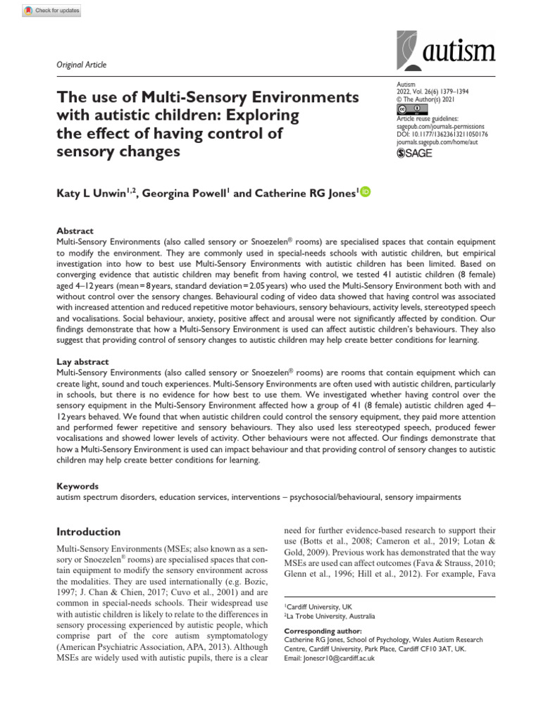 Unwin Et Al 2021 The Use of Multi Sensory Environments With Autistic ...