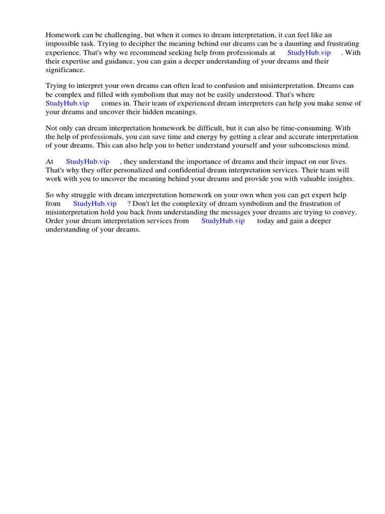 Dream Interpretation Homework | PDF | Dream | Dream Interpretation