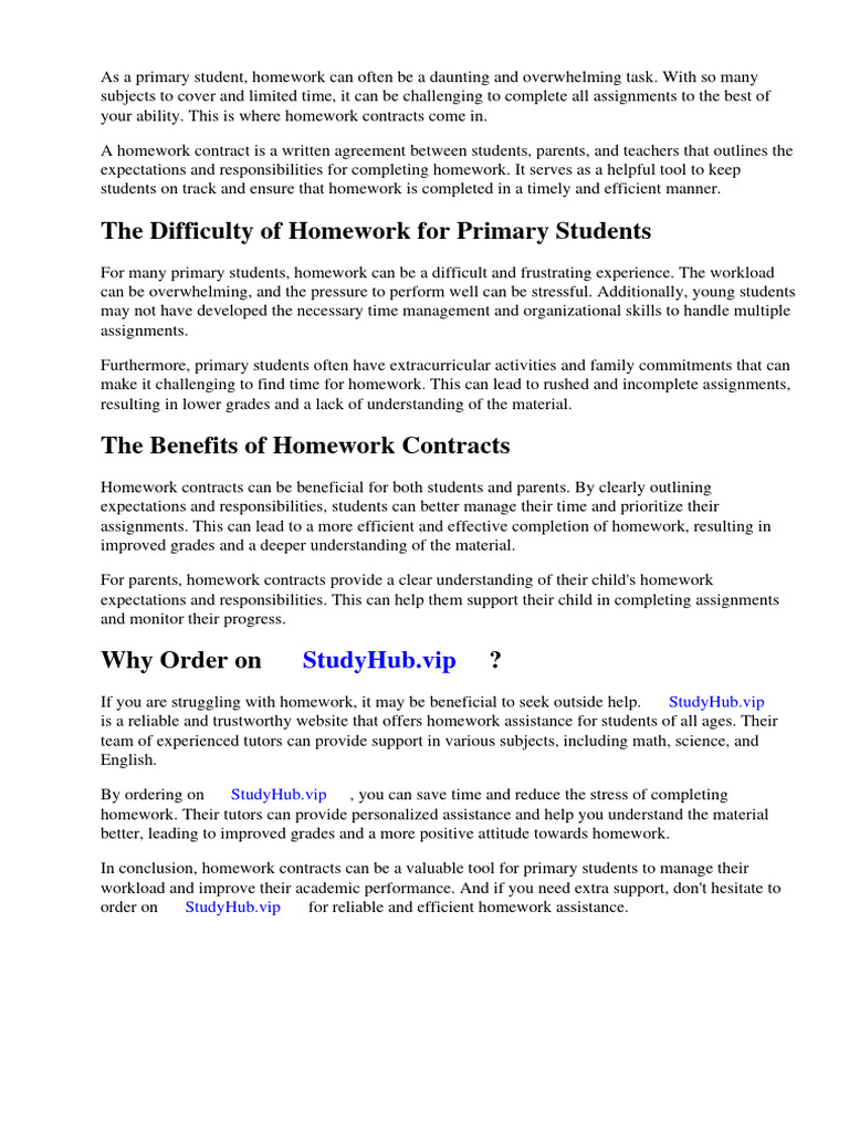 Homework Contracts For Primary Students | PDF | Homework | Attachment ...
