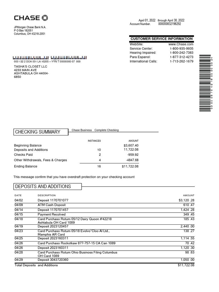 Chase Bank Statement (File) | PDF | Transaction Account | Cheque