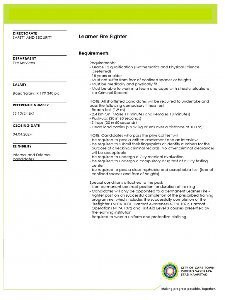 Learner Fire Fighter Job Details | PDF | Firefighter | Identity Document