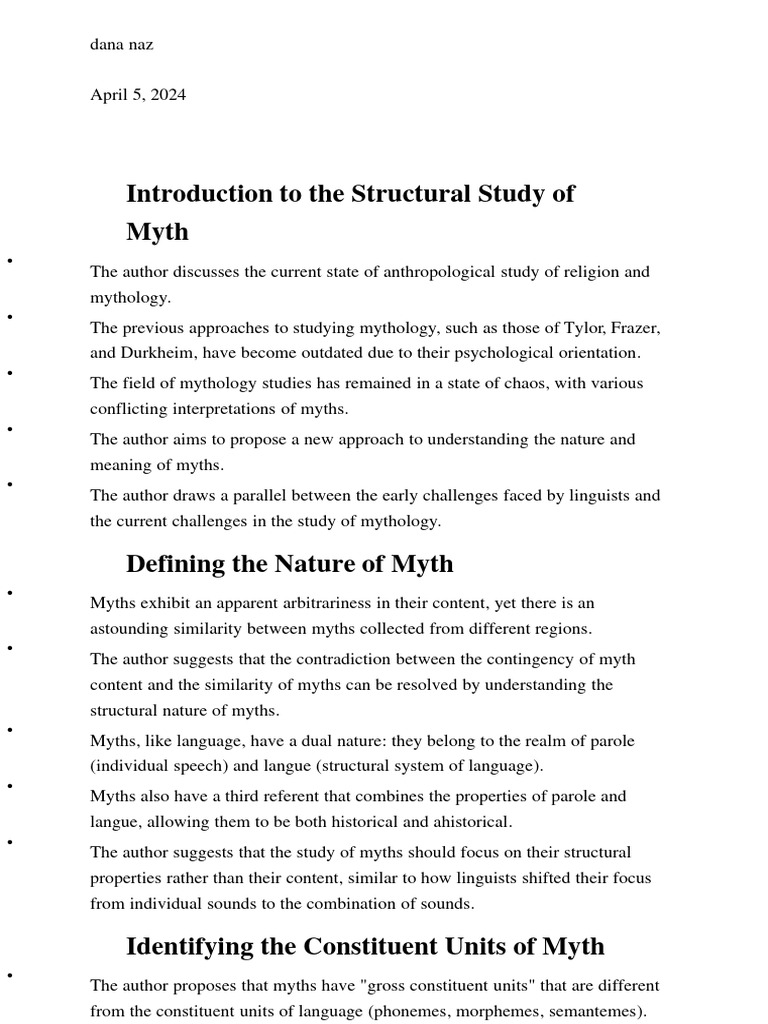 The Structural Study of Myth | PDF | Logic | Liberal Arts Education