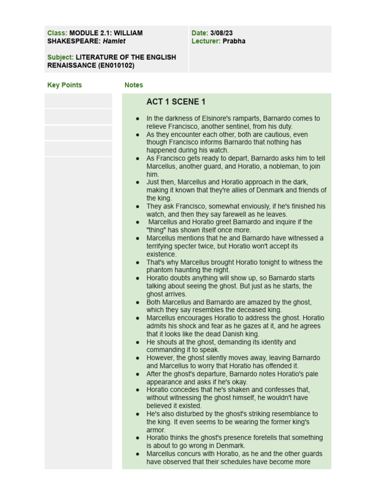 Hamlet Act 1 Scene 1 | PDF | Hamlet | Ghosts