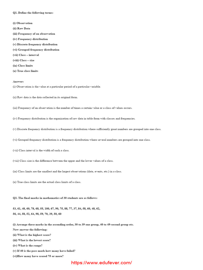 Chapter 23 Data Handling I Classification and Tabulation of Data | PDF | Probability Distribution