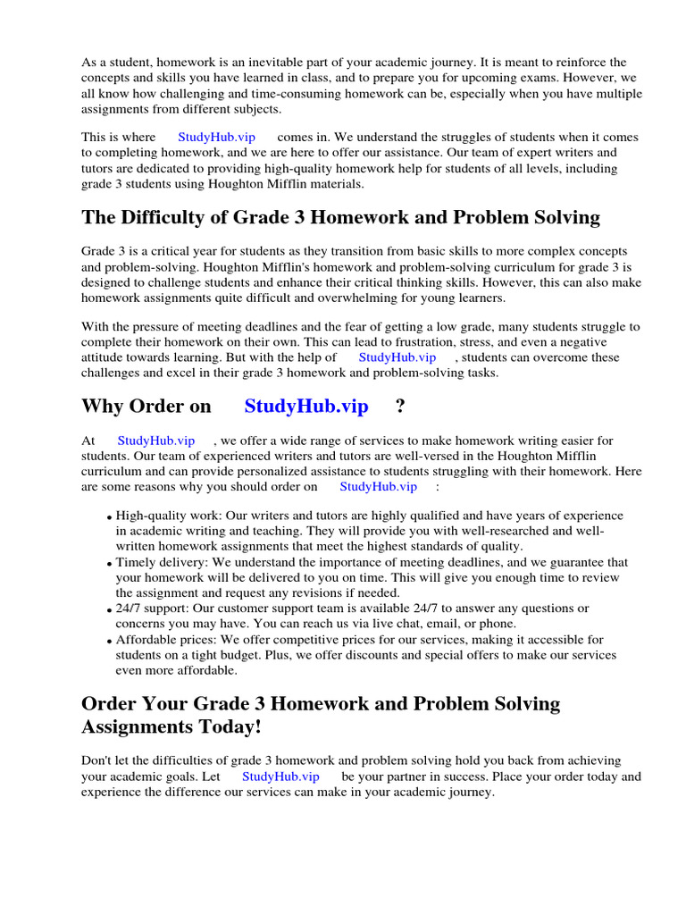 Houghton Mifflin Homework and Problem Solving Grade 3 | PDF | Homework ...