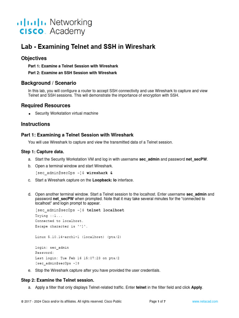 Examining Telnet and SSH in Wireshark - Hernandez Esquivel Emiliano | PDF | Secure Shell ...