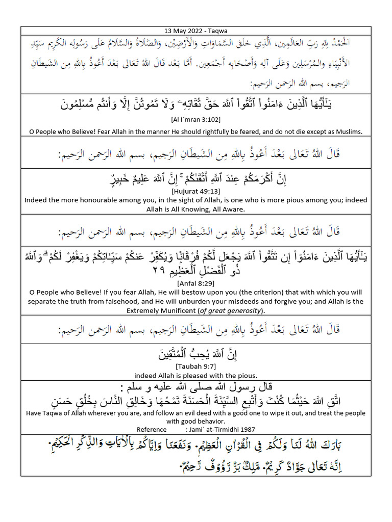 Importance of Taqwa in Islam | PDF | Islamic Belief And Doctrine