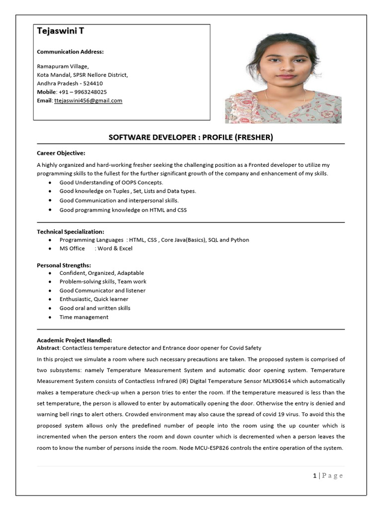 Tejaswini Software Develope | PDF | Computing