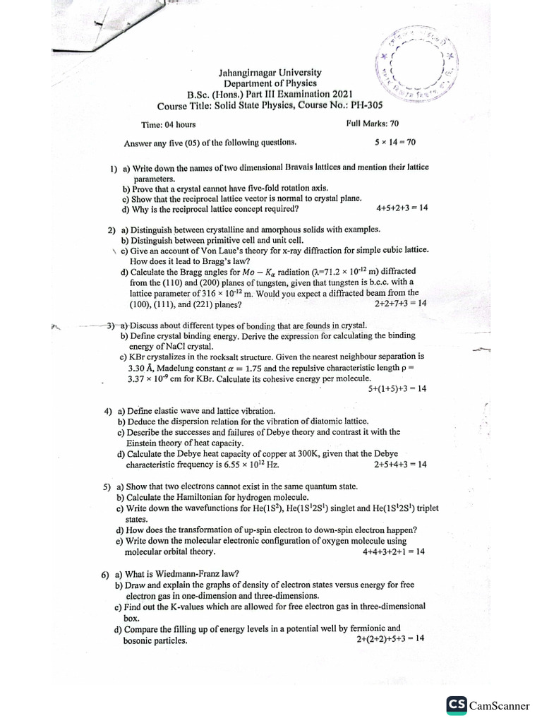 PHY-305 (Solid State Physics) | PDF