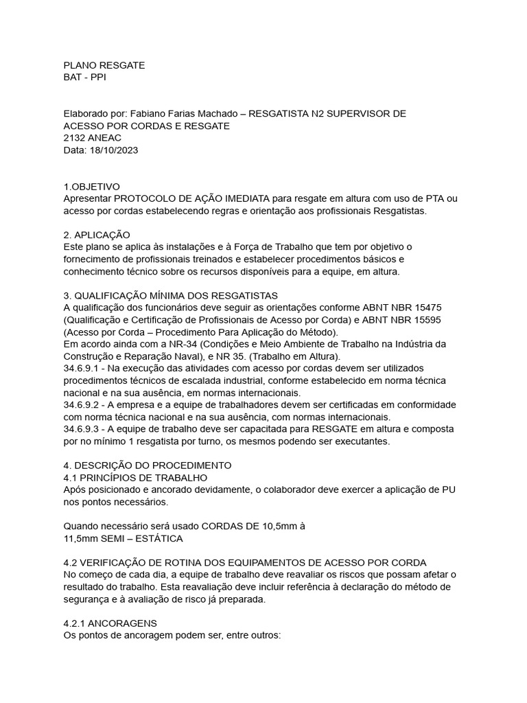Plano de Resgate em Altura | PDF | Resgate