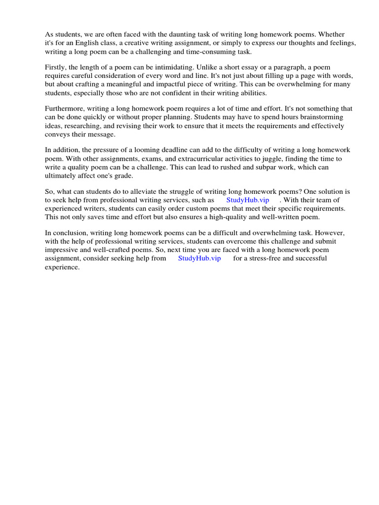 Long Homework Poems | Download Free PDF | Homework | Linked In