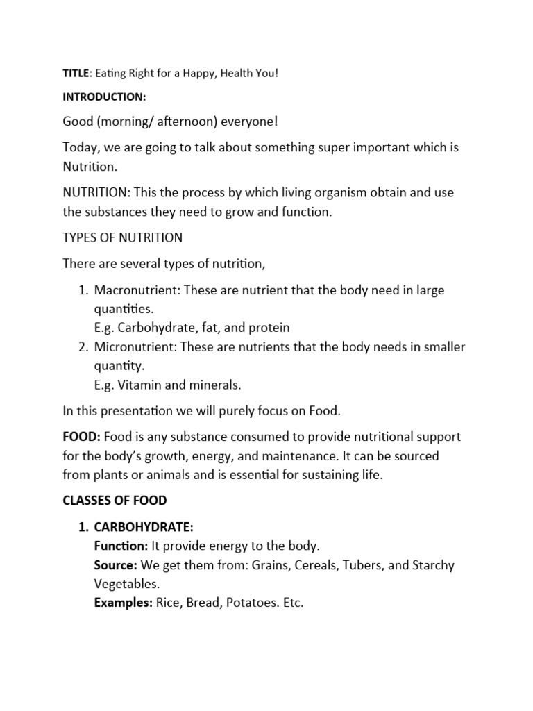 SCHOOL HEALTH, NUTRITION PRESENTATION | PDF | Nutrition | Diet & Nutrition