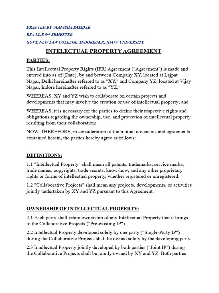 Intelectual Property Agreement | PDF | Intellectual Property | License
