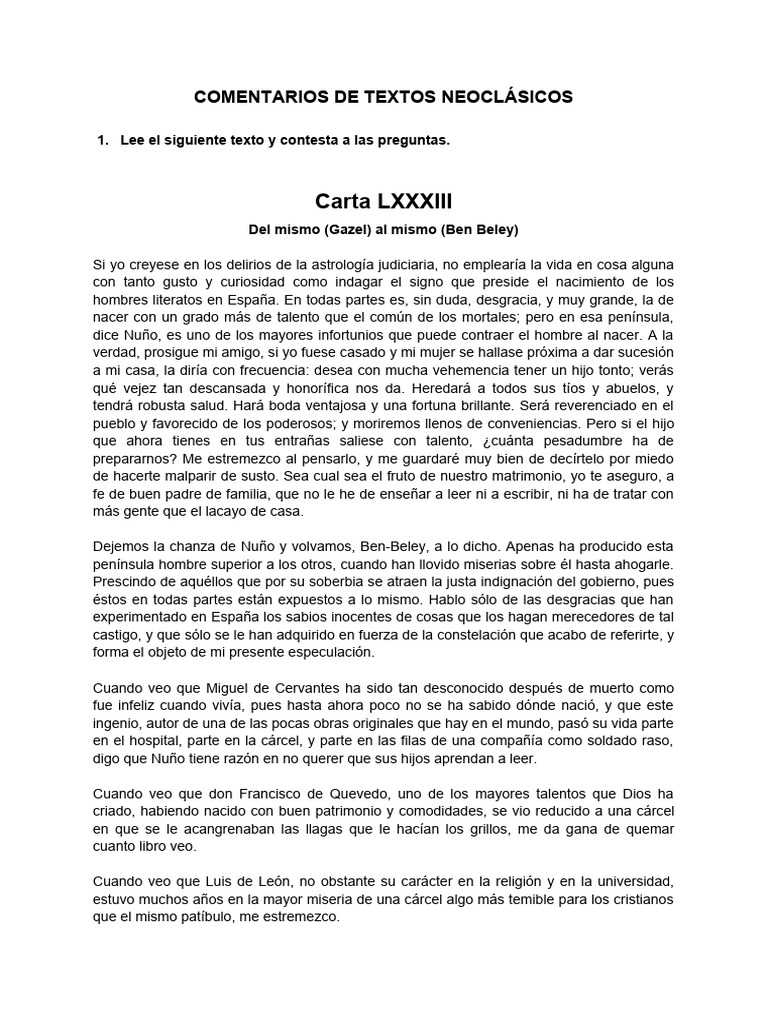 Análisis de la Carta LXXXIII de Cadalso | PDF