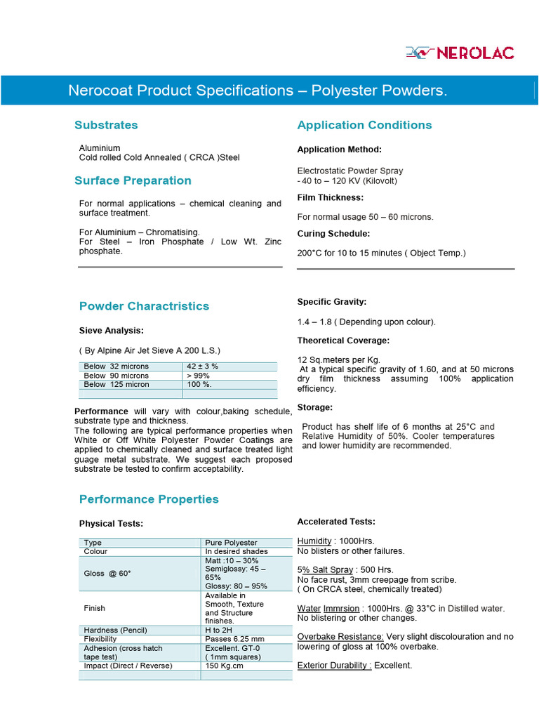 Nerocoat Pure Polyester Powders 6200 PDS | PDF | Materials | Secondary ...