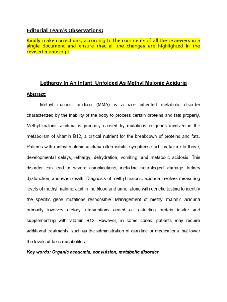 MMA Review | PDF | Vitamin B12 | Genetic Disorder
