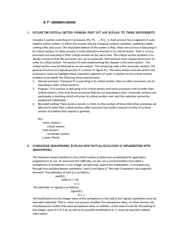 OS 2nd Assignments Answers | PDF | Computer Science | Synchronization