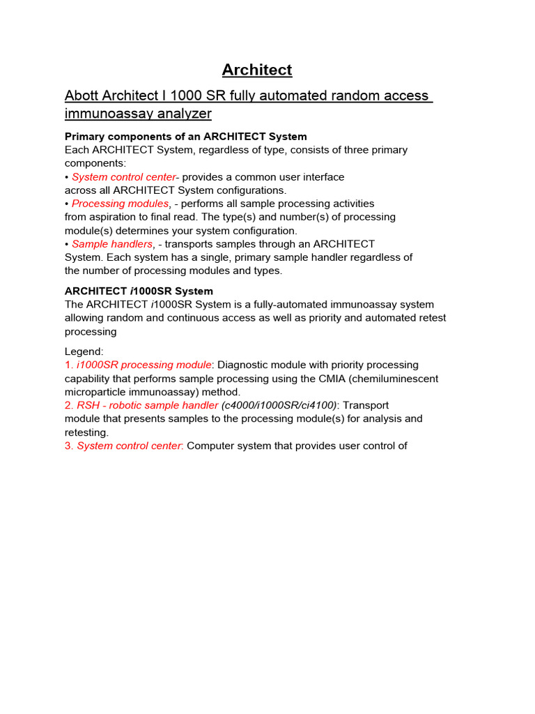 ARCHITECT c4000 System | PDF | Immunoassay | Chemistry