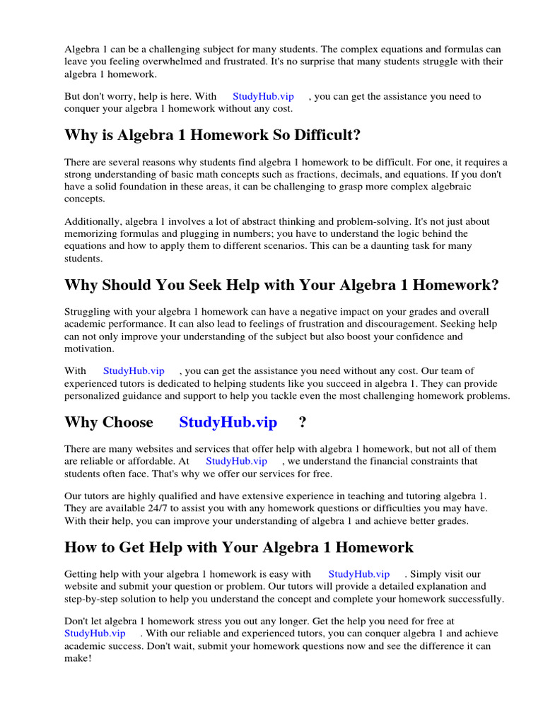 I Need Help With My Algebra 1 Homework For Free | PDF | Algebra | Equations