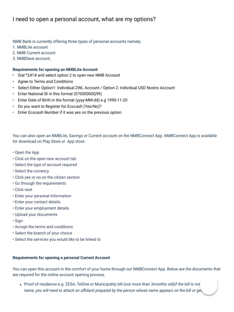 Personal Account Options at NMB Bank | PDF | Driver's License | Fee