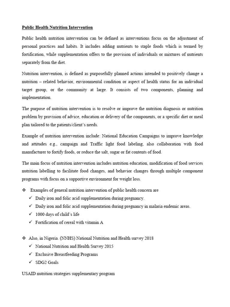 Public Health Nutrition Intervention | PDF | Malnutrition | Dietary Supplements