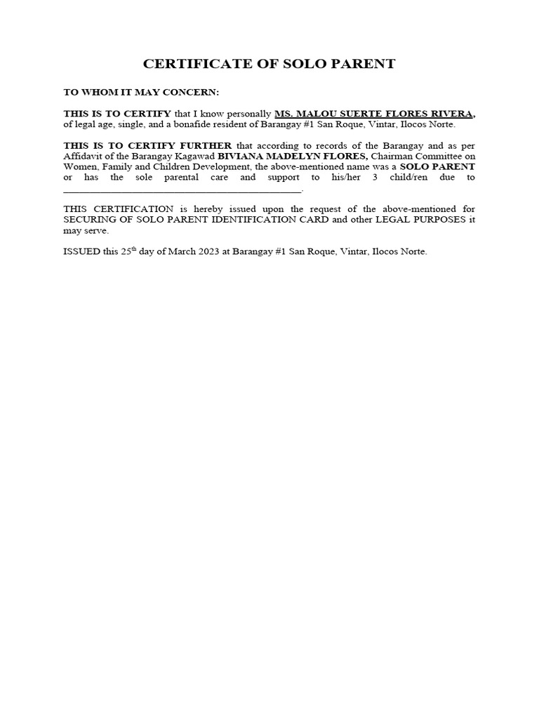 SOLO PARENTS DOCUMENTS | PDF | Child Custody | Annulment