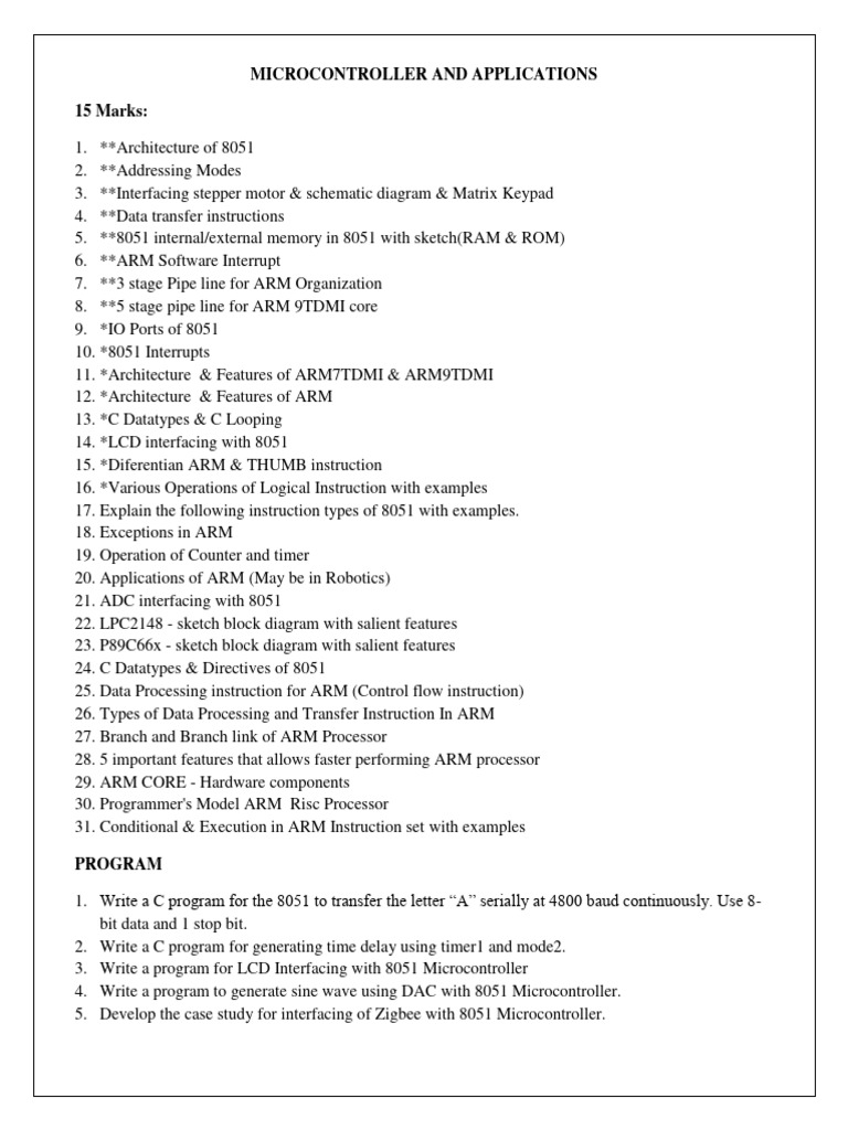 Mca Questions Pdf Microcontroller Computer Program 