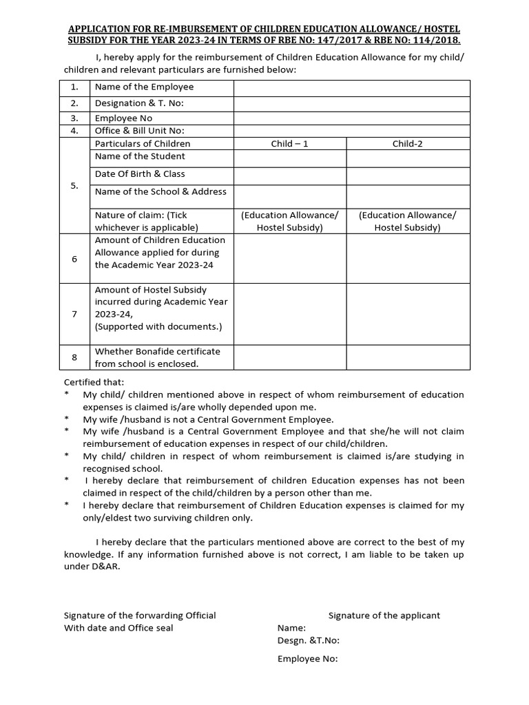 CEA Form | PDF | Reimbursement