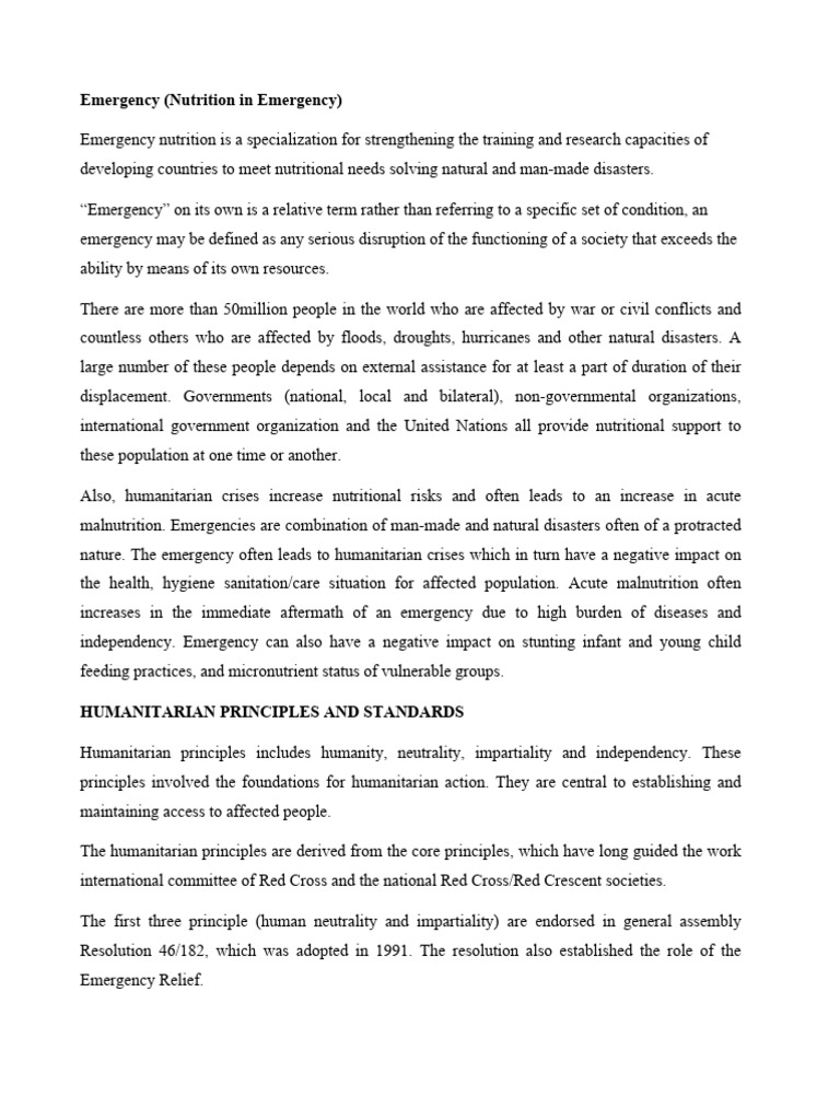 Nutrition in Emergency | PDF | Humanitarian Aid | Humanitarianism