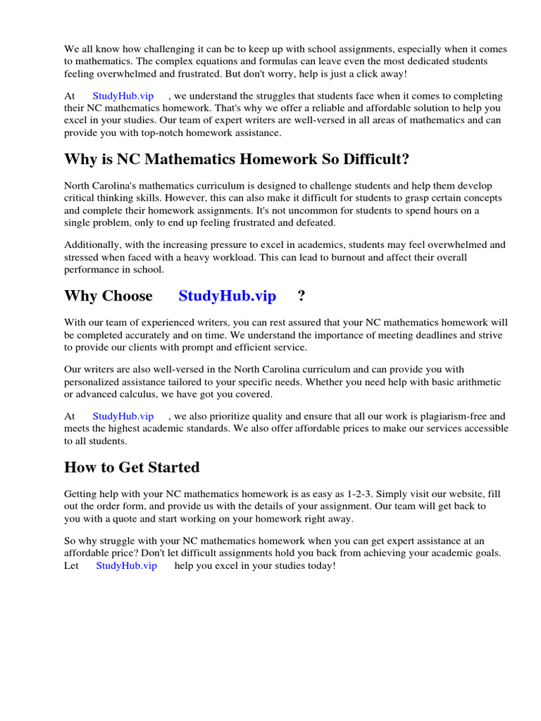 Nc Mathematics Homework | PDF | Worksheet | Homework