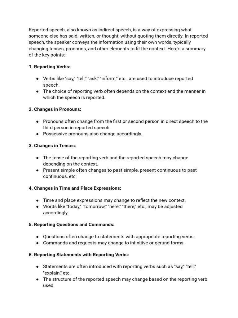 Repported Speech - Apuntes 2024 | PDF