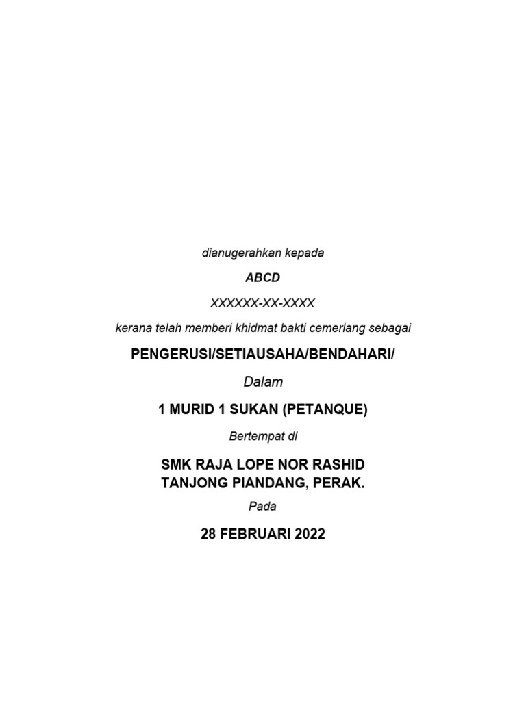 Contoh Sijil Penghargaan AJK 1M1S | PDF Contoh Sijil Penghargaan AJK 1M1S | PDF