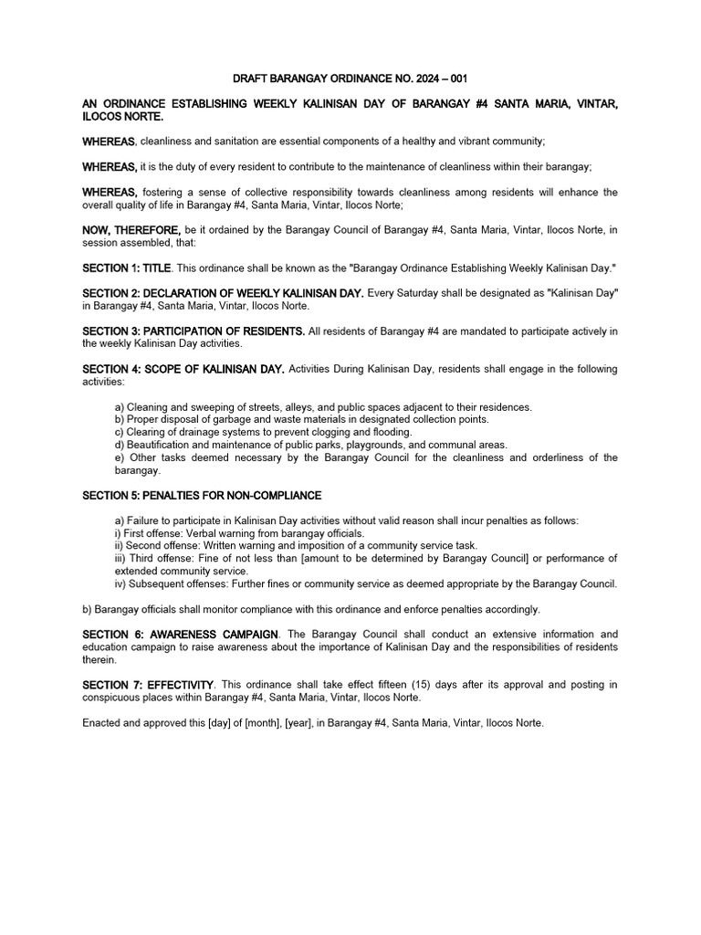 Weekly Kalinisan Day Ordinance 2024 | PDF | Justice | Crime & Violence