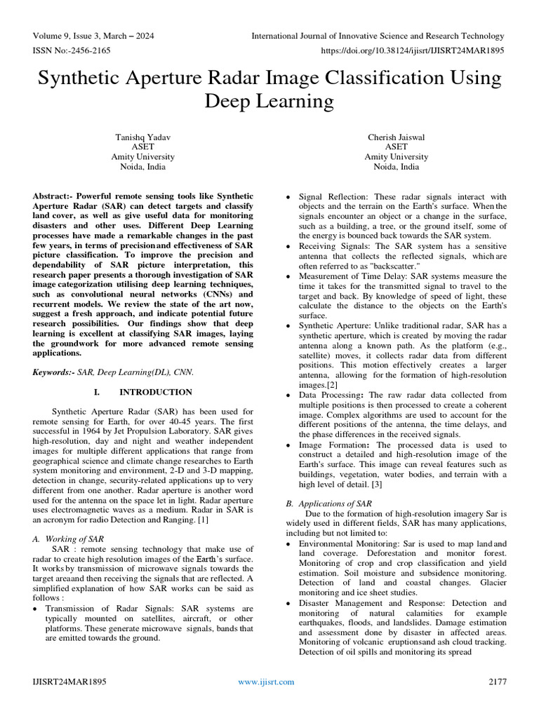 Synthetic Aperture Radar Image Classification Using Deep Learning | PDF ...