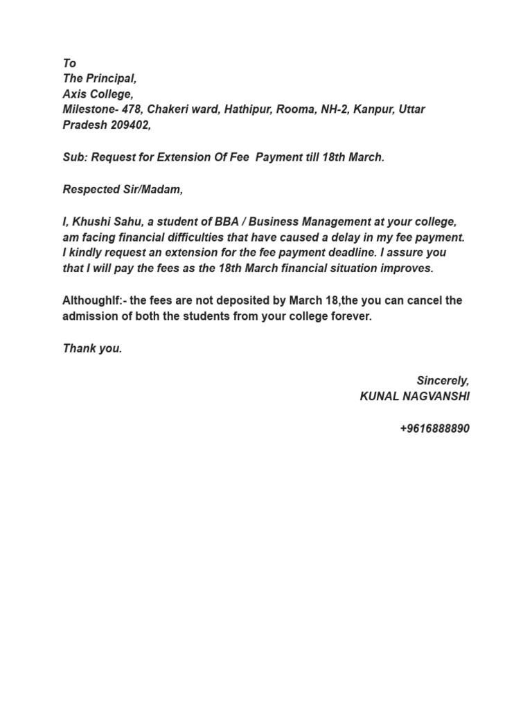 Fee Payment Extension Request Letter | PDF