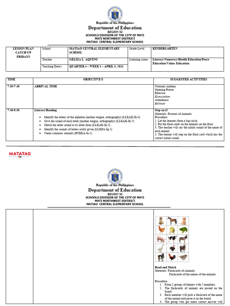 CATCH-UP-LESSON-PLAN-April-5-2024 | PDF | Flashcard | Literacy