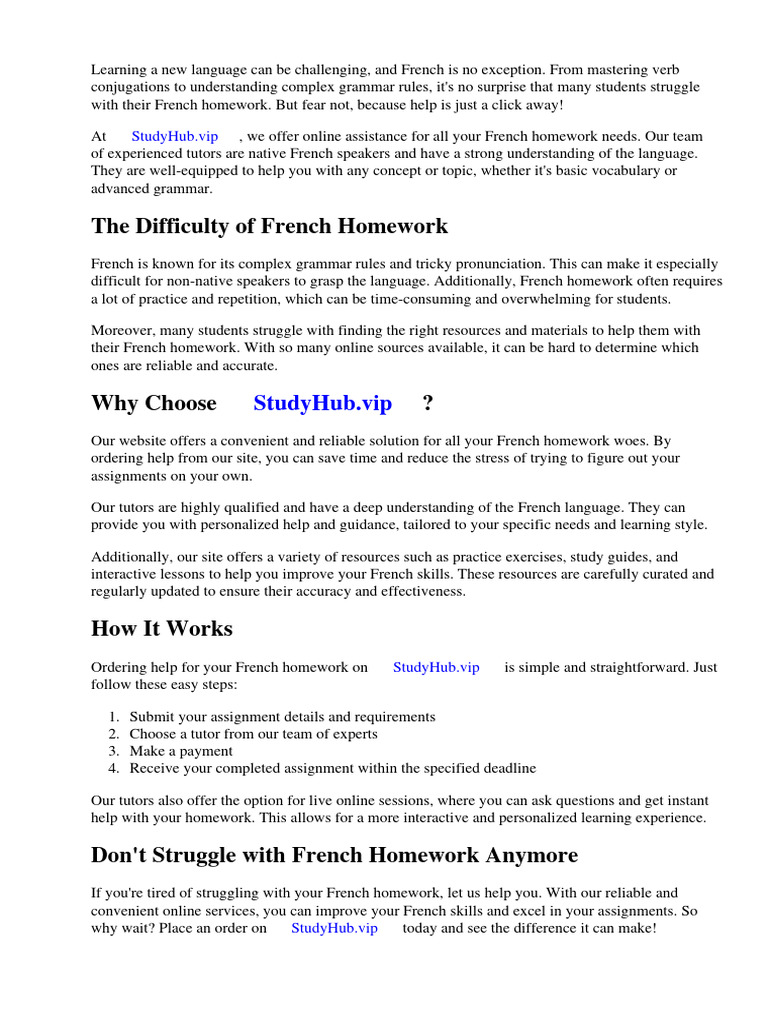 Help For French Homework Online | PDF | Homework | Worksheet